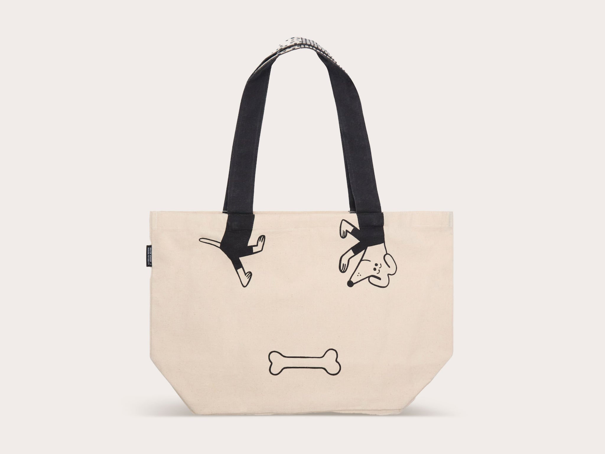 Cabas double poche coton Woof - Noir et Blanc